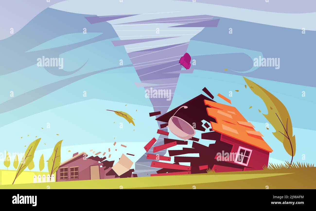 Natural disasters outdoor composition with living house on storm flat ...