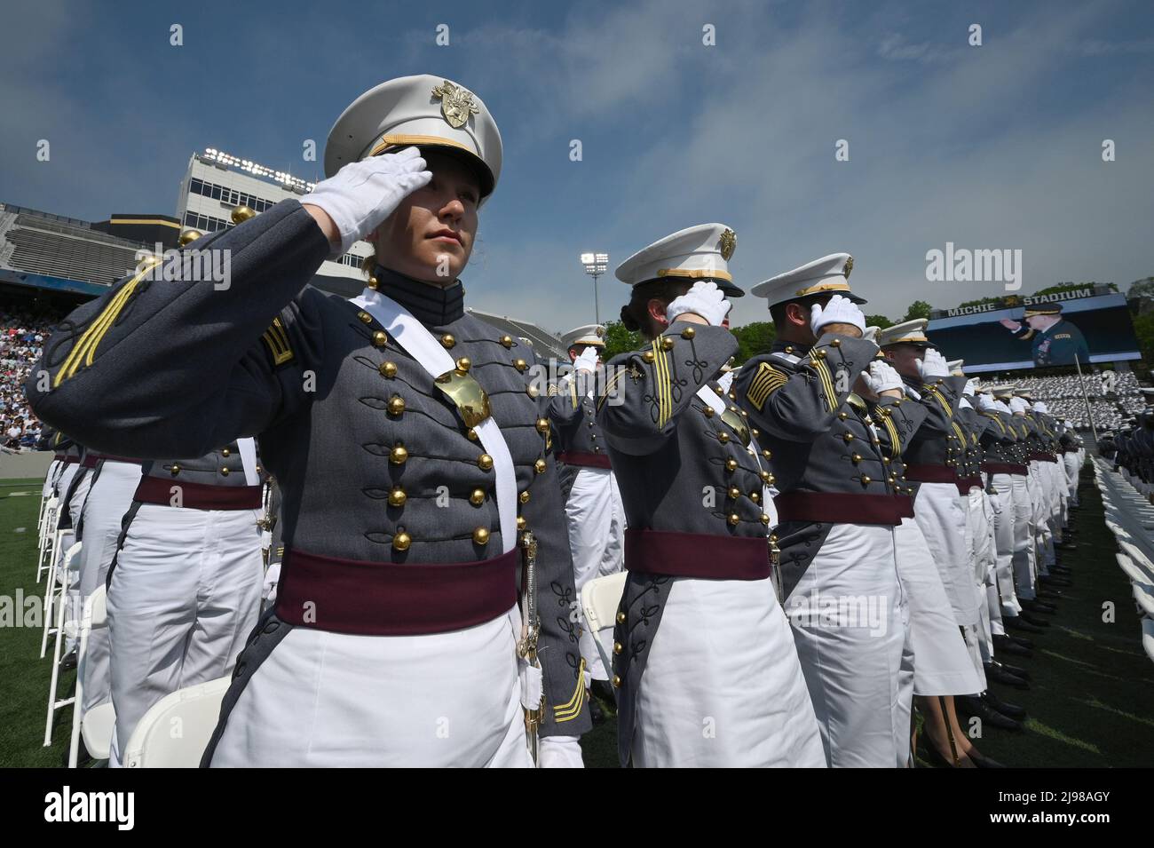 USMA Corps of Cadets stand at attention inside Michie Stadium during ...