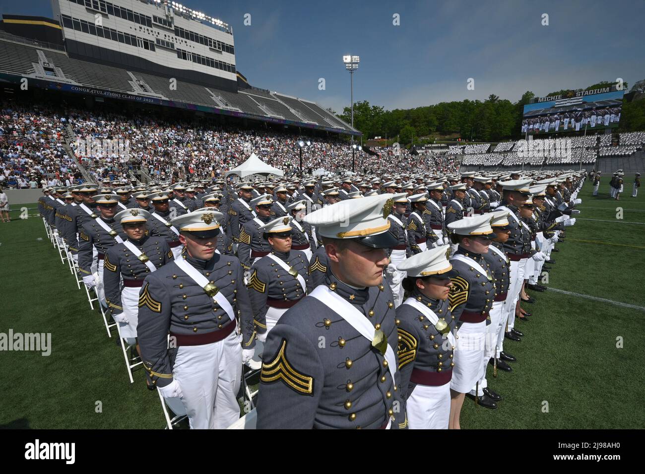 USMA Corps of Cadets stand at attention inside Michie Stadium during ...