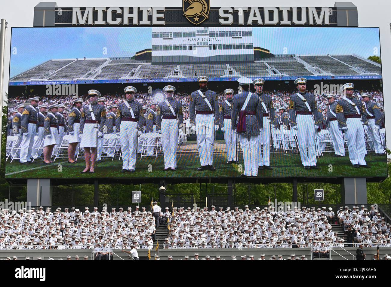 USMA Corps of Cadets stand at attention inside Michie Stadium during ...