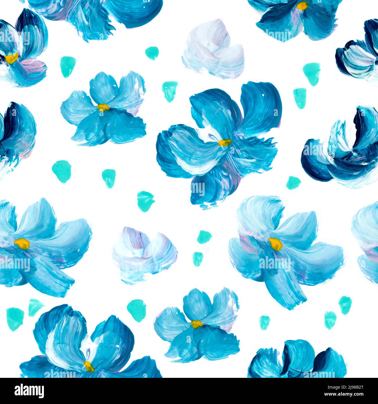 Seamless pattern abstract blue flowers, art painting, creative hand ...