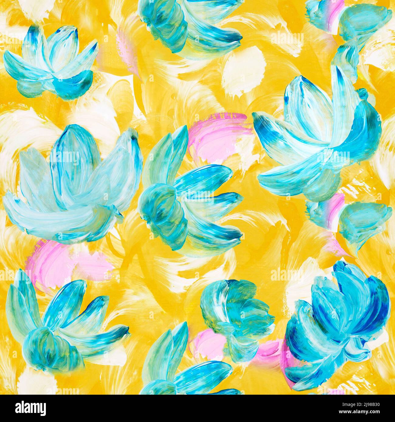 Seamless pattern abstract blue flowers, art painting, creative hand ...