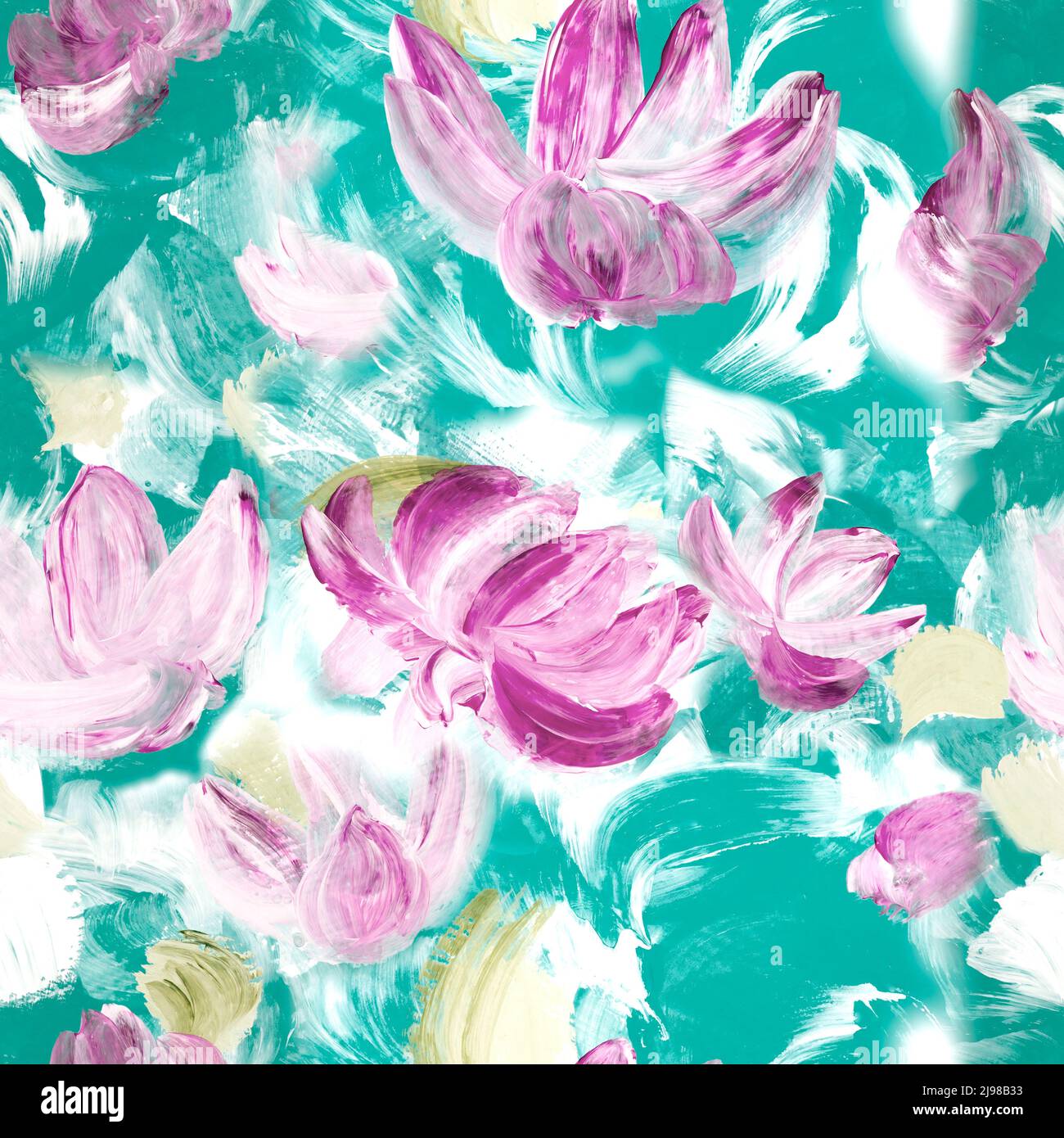 Seamless pattern abstract pink flowers, art painting, creative hand ...