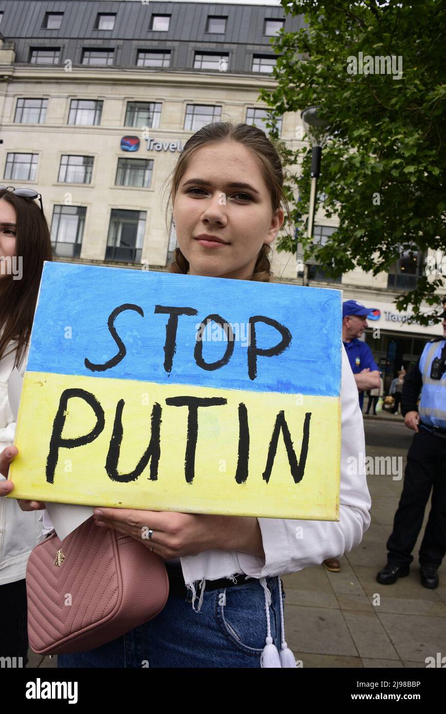 Manchester, UK, 21st May, 2022. “Stand with Ukraine” anti-war rally and ...