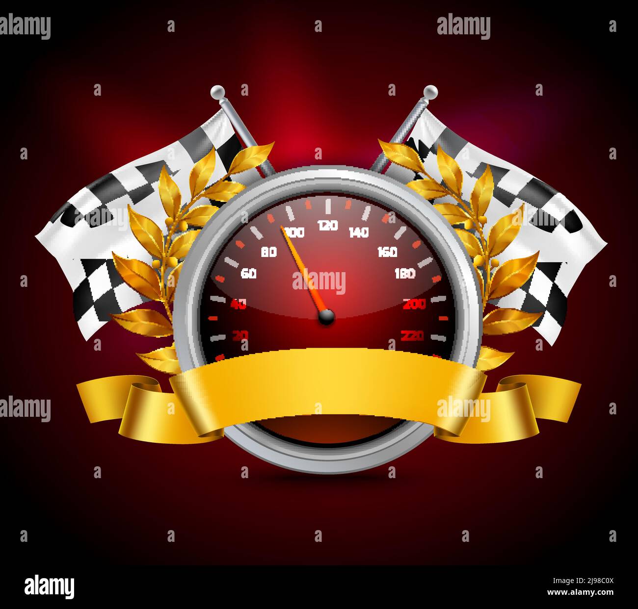 Race emblem with speedometer flags and laurel wreath realistic vector ...