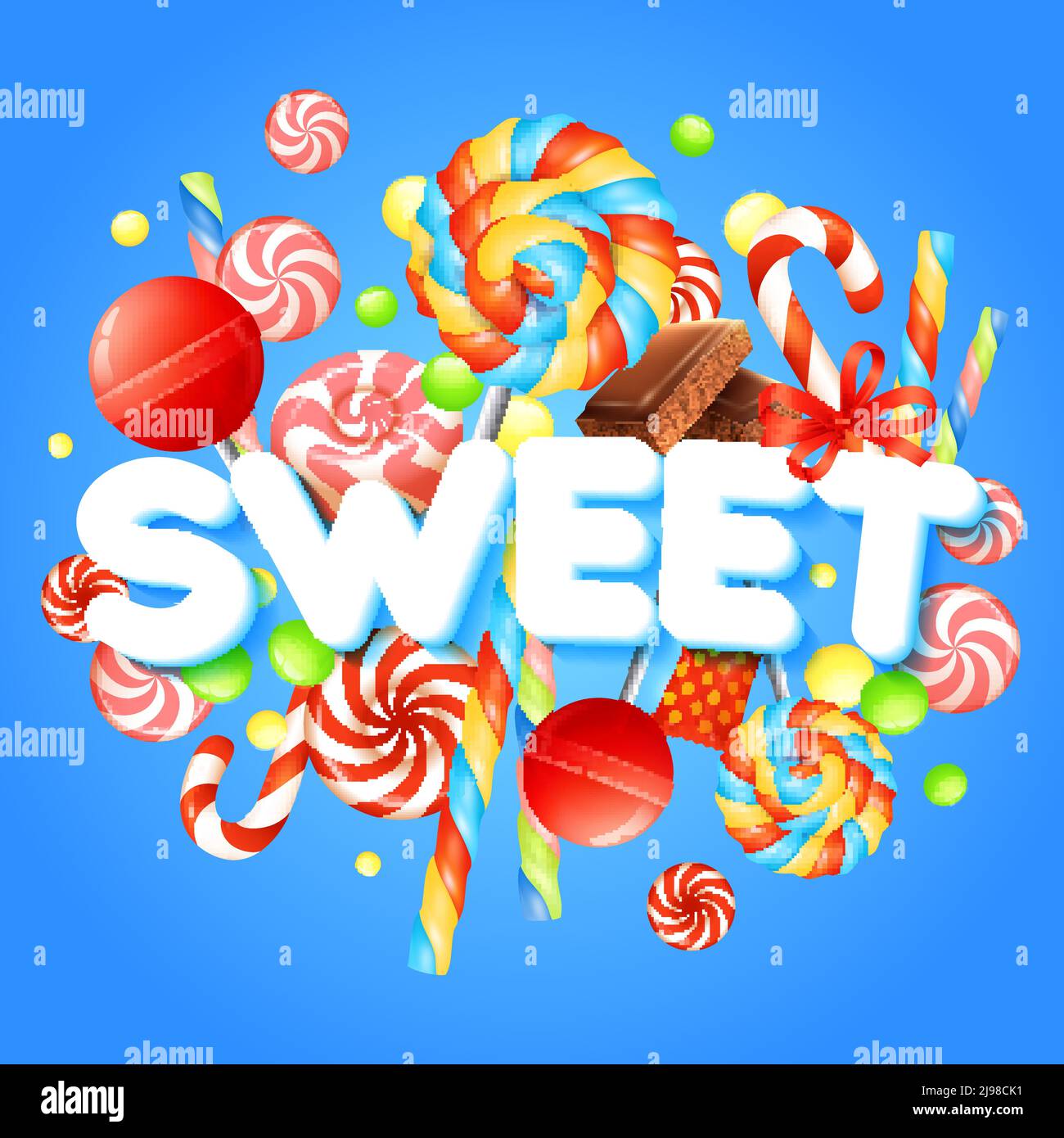 Sweets concept with multicolored candies and chocolate realistic vector ...
