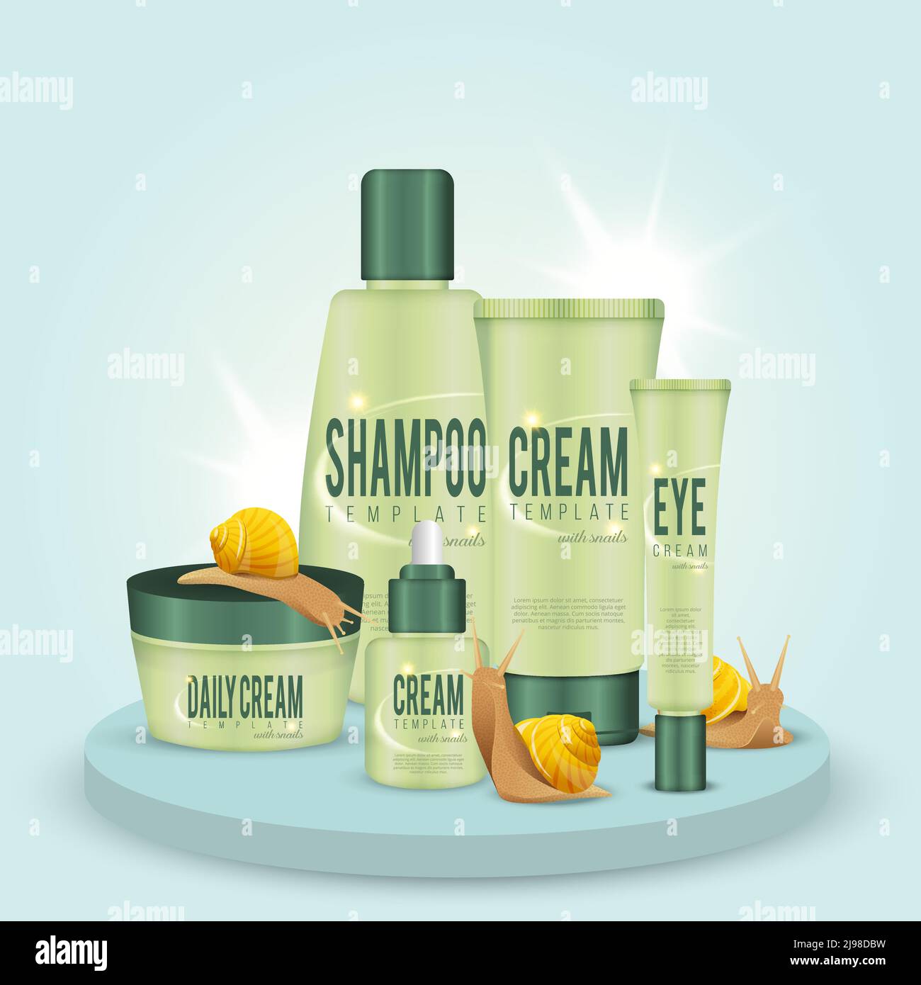 Coloful composition with shampoo and female lotion creams series and ...