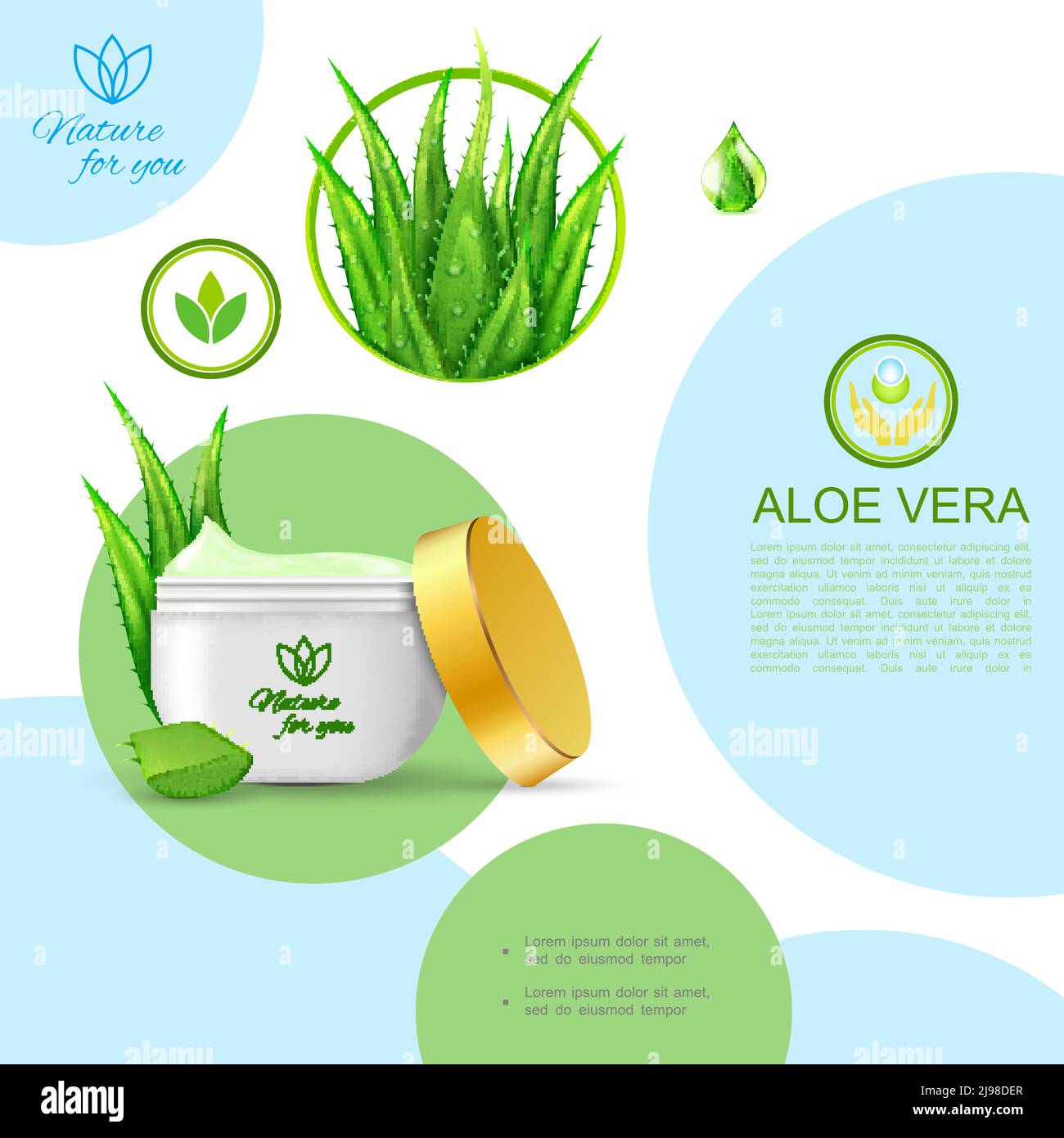 Realistic organic natural cosmetic template with package of skin care ...