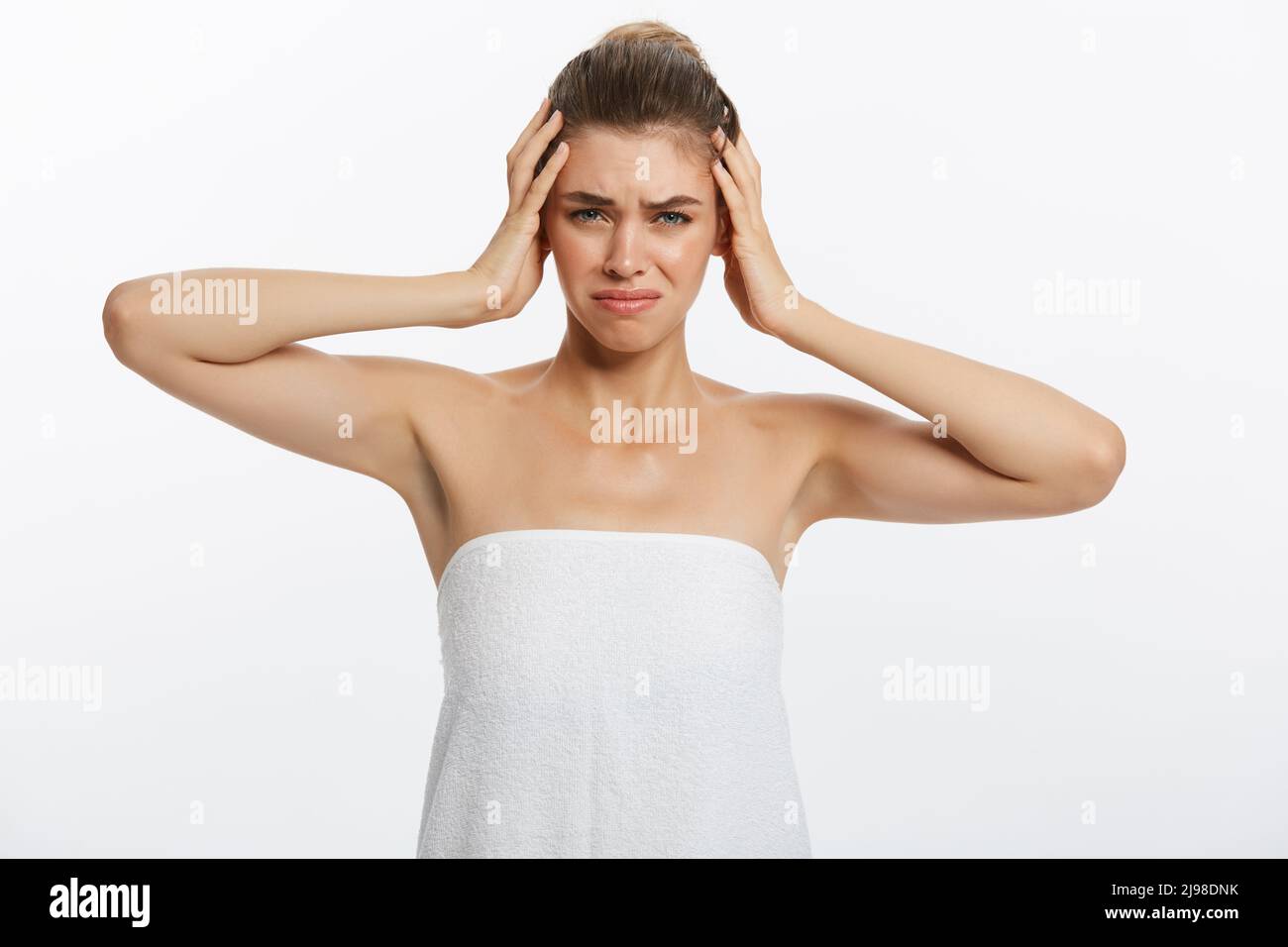 Beautiful woman in panic and serious looking at camera Stock Photo - Alamy