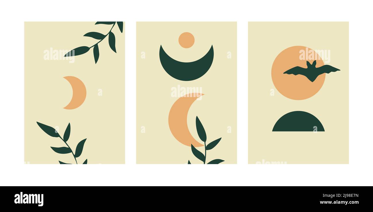 Minimal wall art with moon and bat Stock Vector Image & Art - Alamy