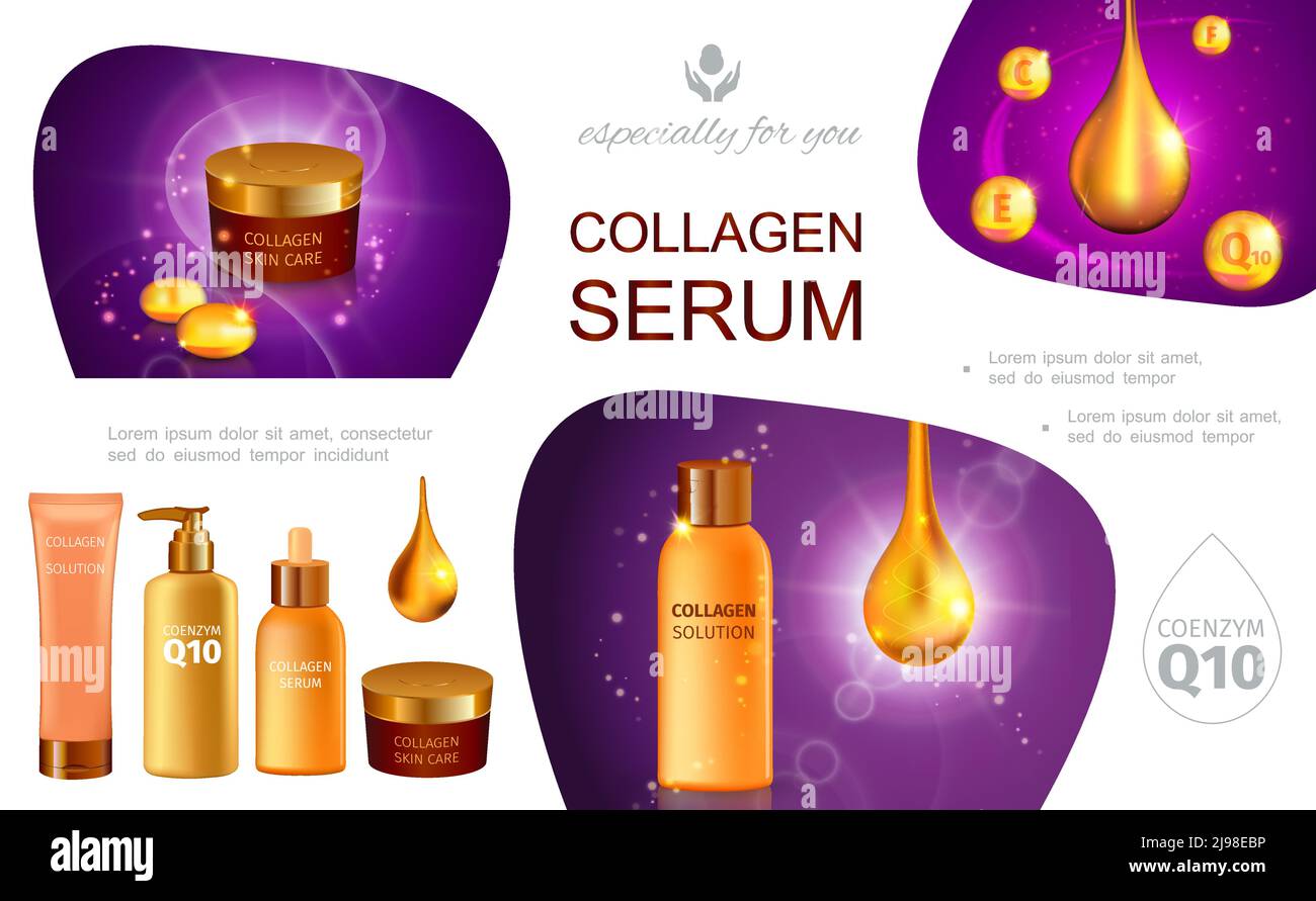 Realistic cosmetic infographic template with collagen serum drops ...