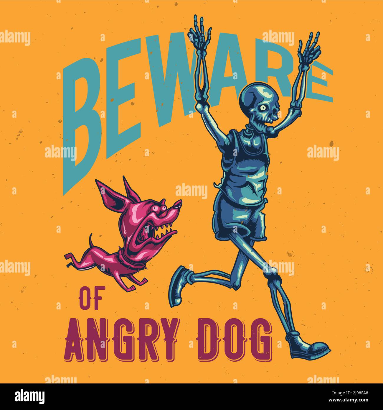 T-shirt or poster design with illustration of a running skeleton Stock ...