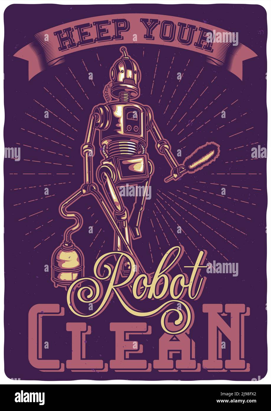 T-shirt or poster design with illustration of a robot with hoover Stock ...