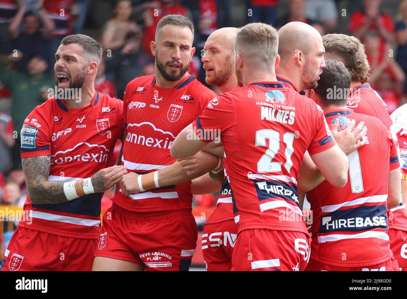 Ben Crooks #2 of Hull KR celebrates his try Stock Photo - Alamy