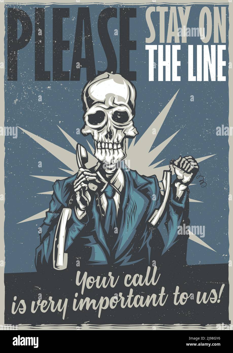 T-shirt or poster design with illustraion of dead call center operator ...