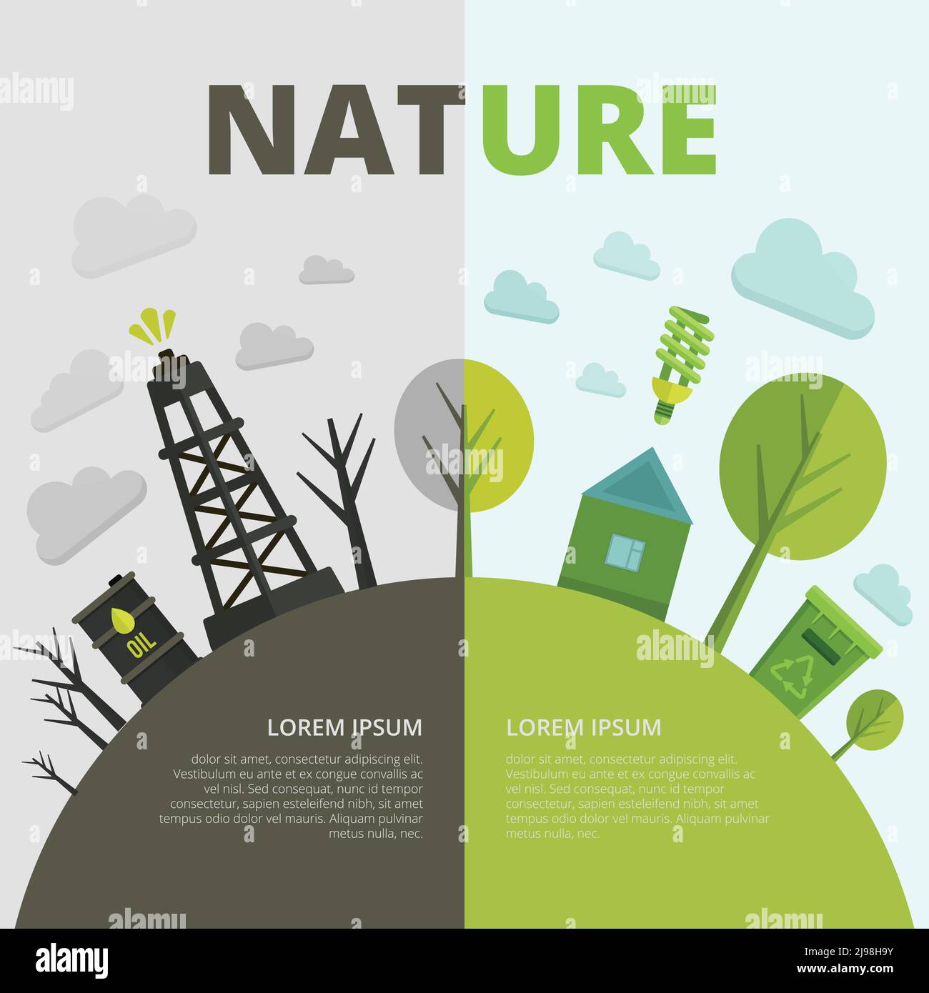 Planet ecology composition with pollution of environment in grey tones ...