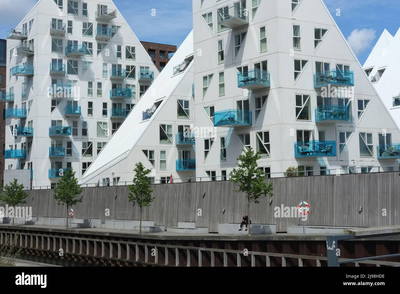 Detail of the blue balconies of the Iceberg (Isbjerget) residential ...