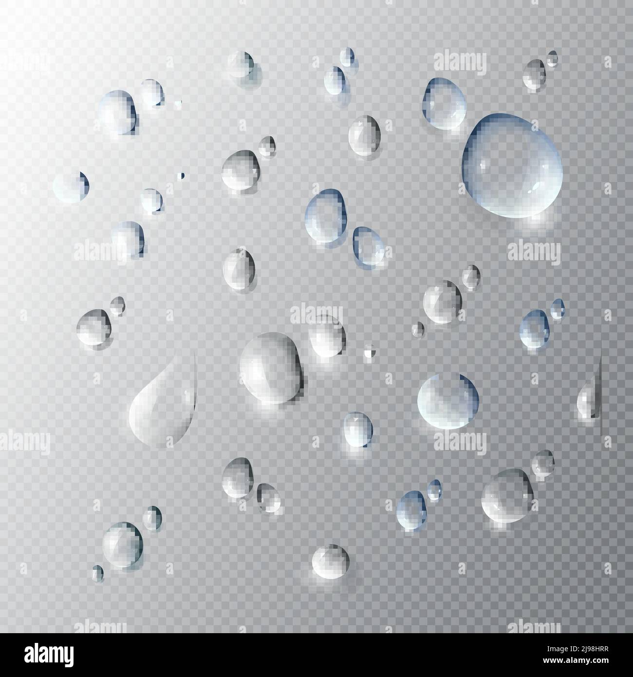 Realistic pure water drops collection of different shapes and forms on ...