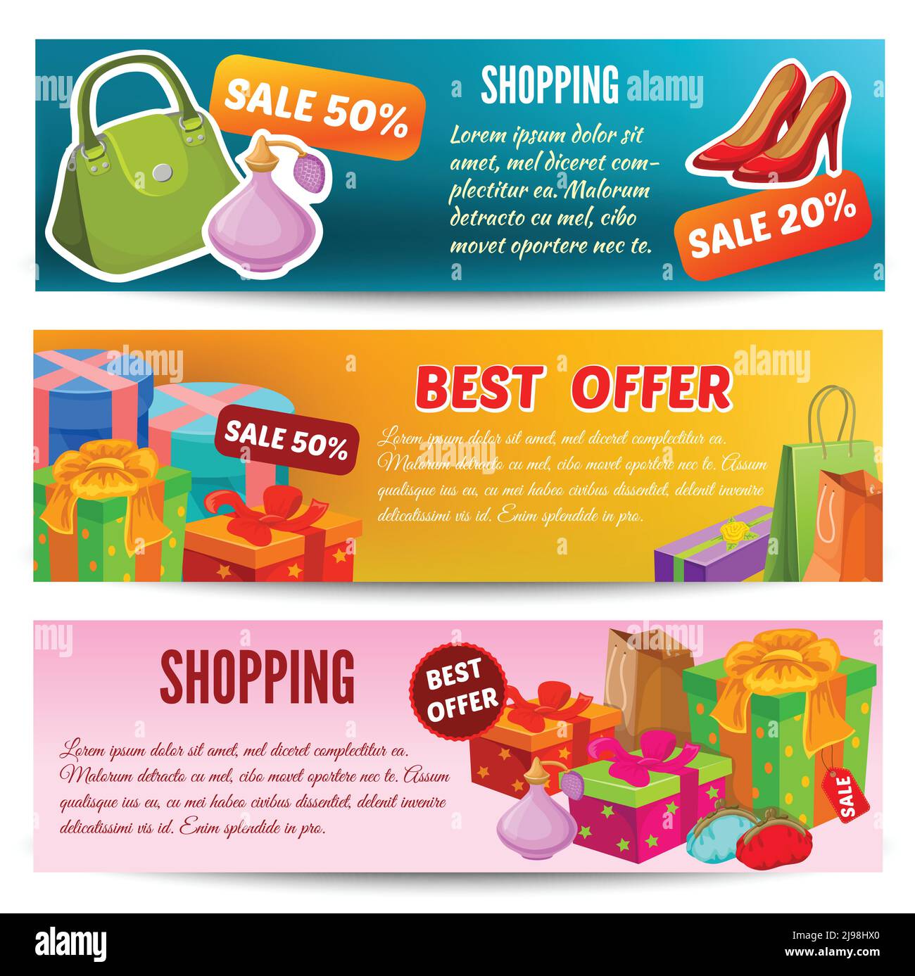 Shopping horizontal banners set with advertising of best offers for ...