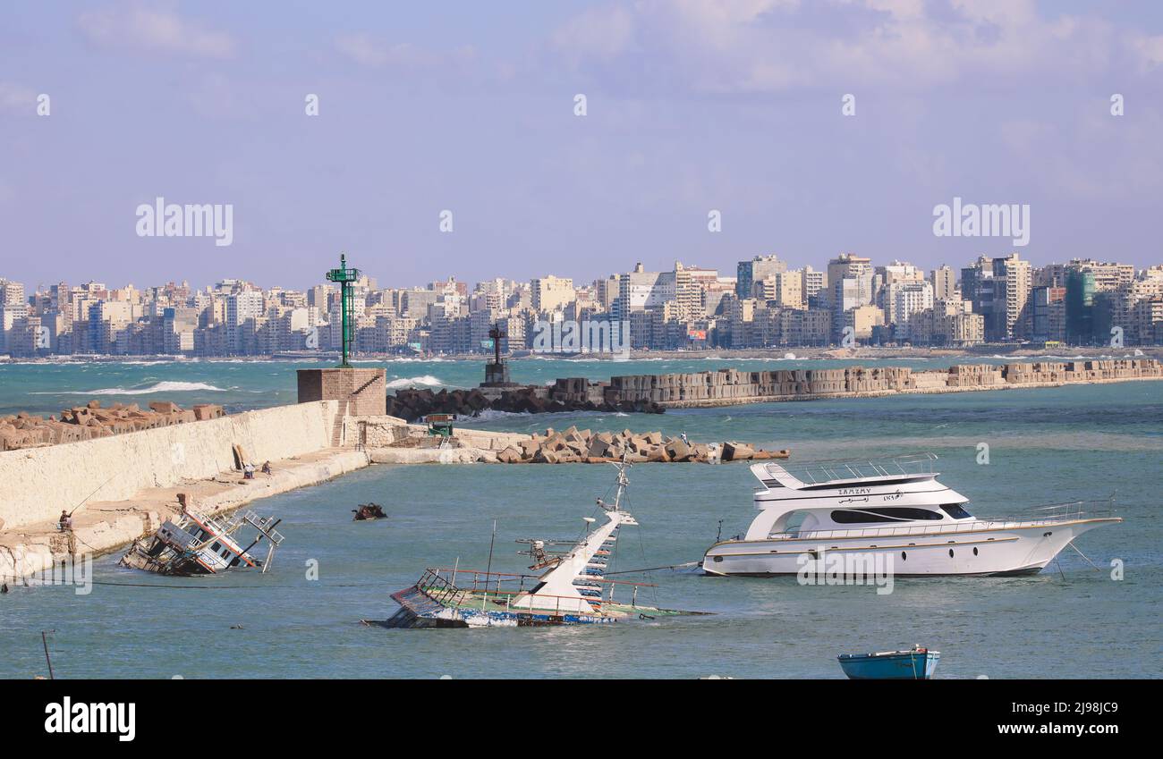 Panoramic View to the City of Alexandria with Citadel, Mediterranean ...
