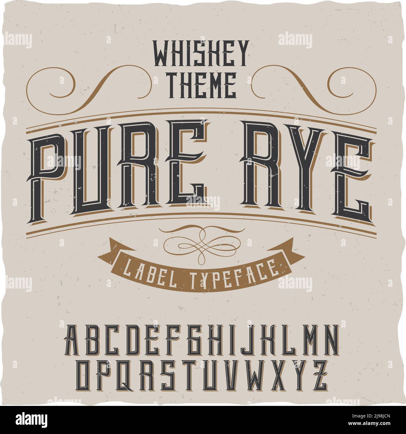 Label font and sample label design with decoration. Vintage font, good ...