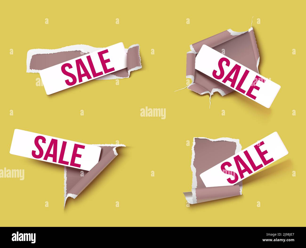 Ragged brown paper set with Sale inscription on rectangular frames on ...