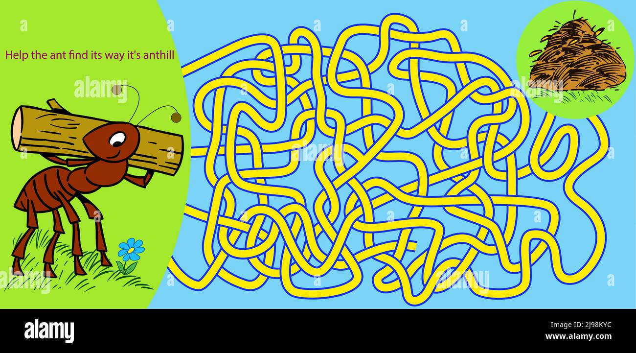 Maze puzzle where you need to help the ant find its way to the anthill ...