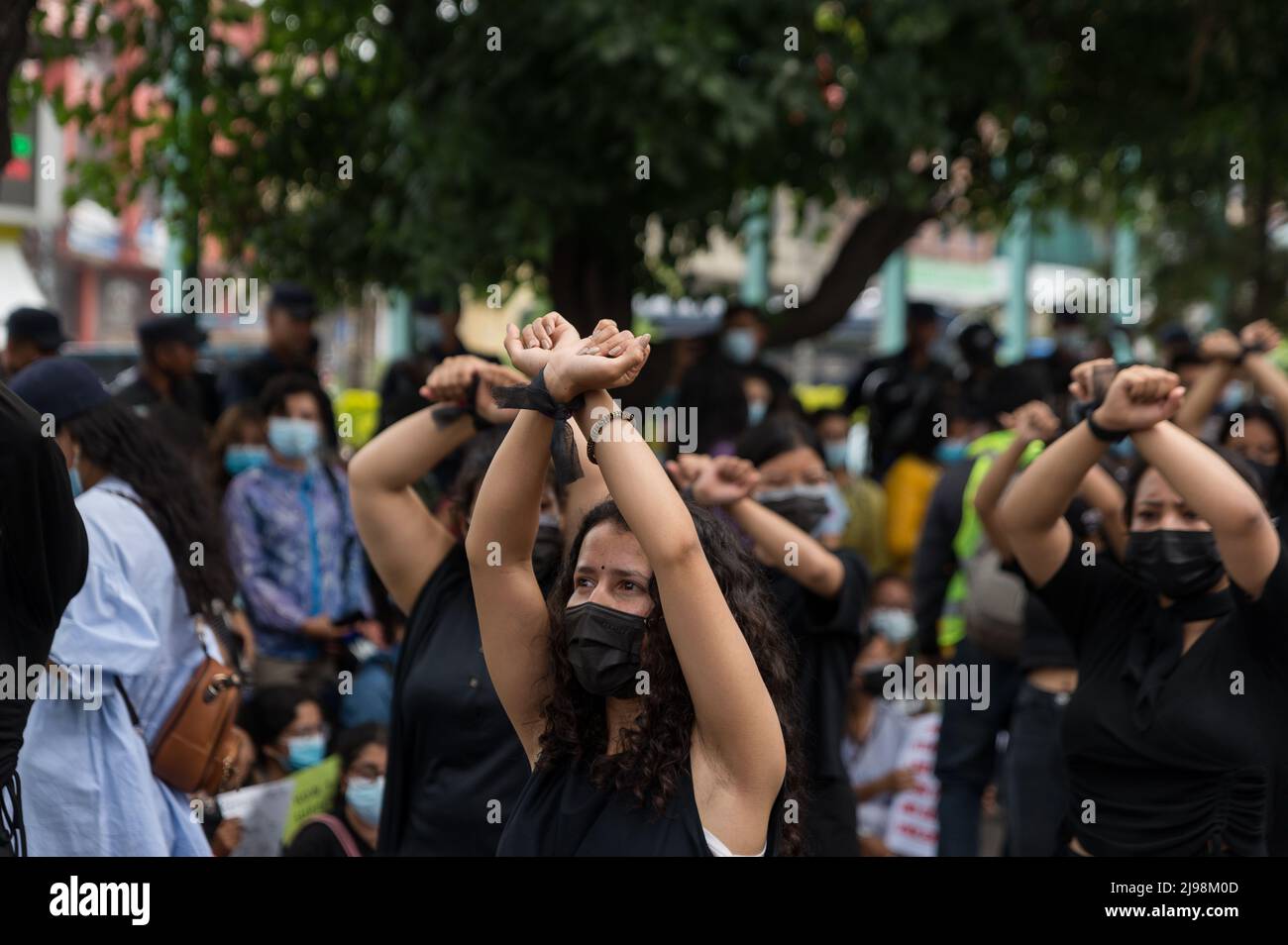 Youths seen making gestures during the protest. Hundreds of youth ...
