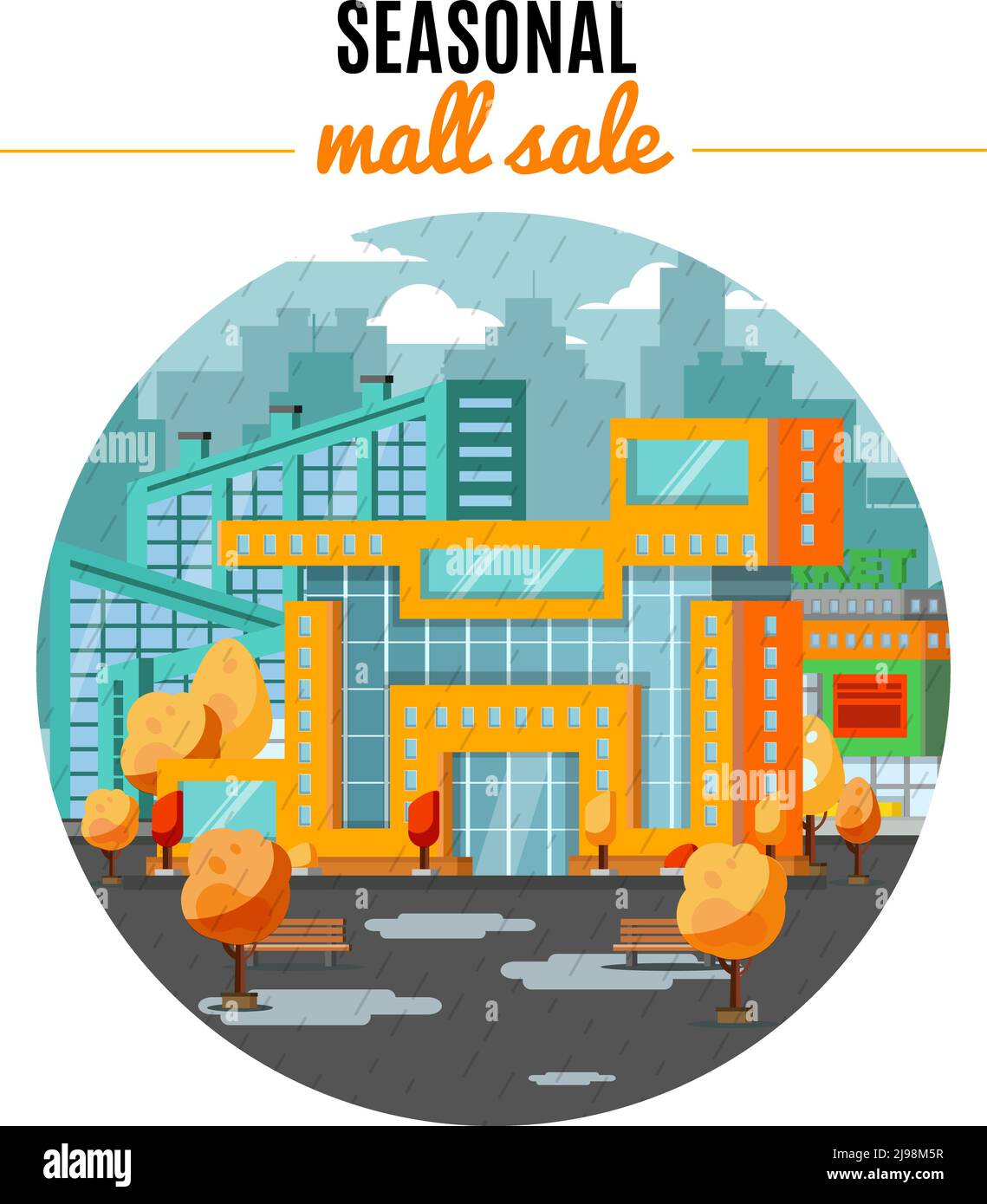 Shopping mall building template with glass store facade and modern construction vector ...