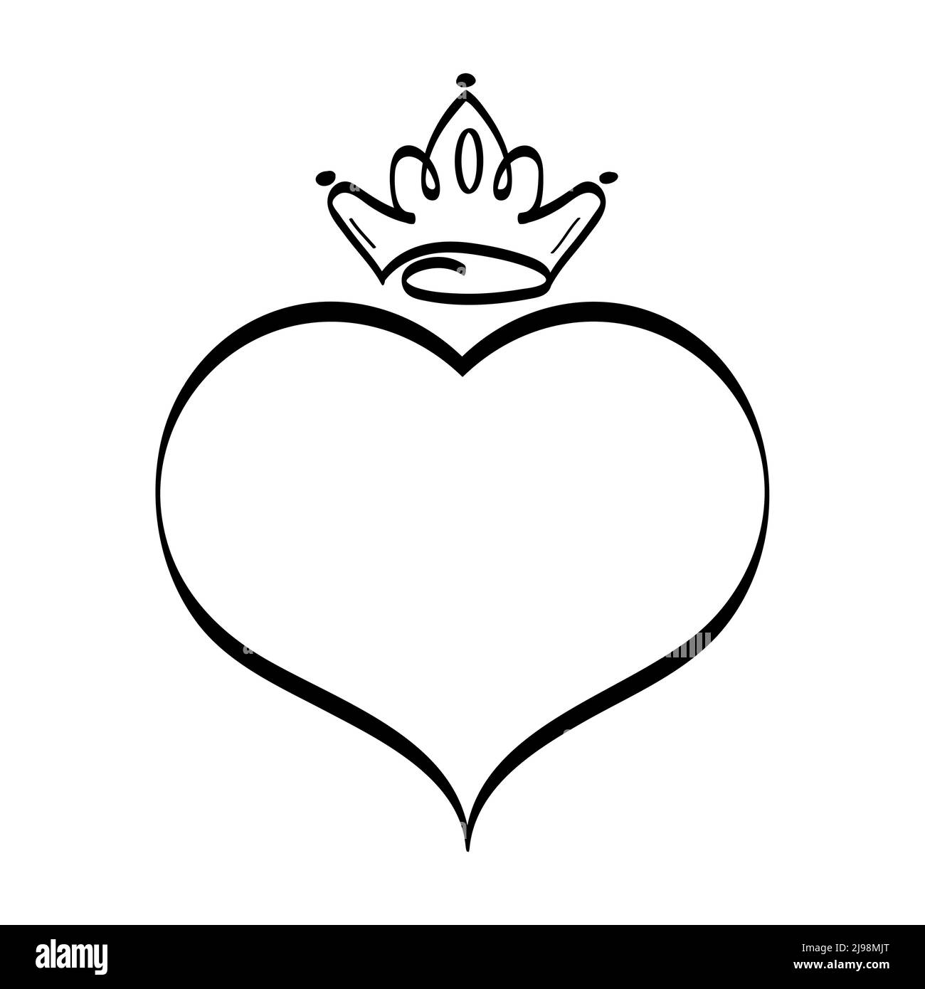 Crowned Heart Vector In Sketch Style King And Queen Signs Doodle Wedding Icon Hand Drawn