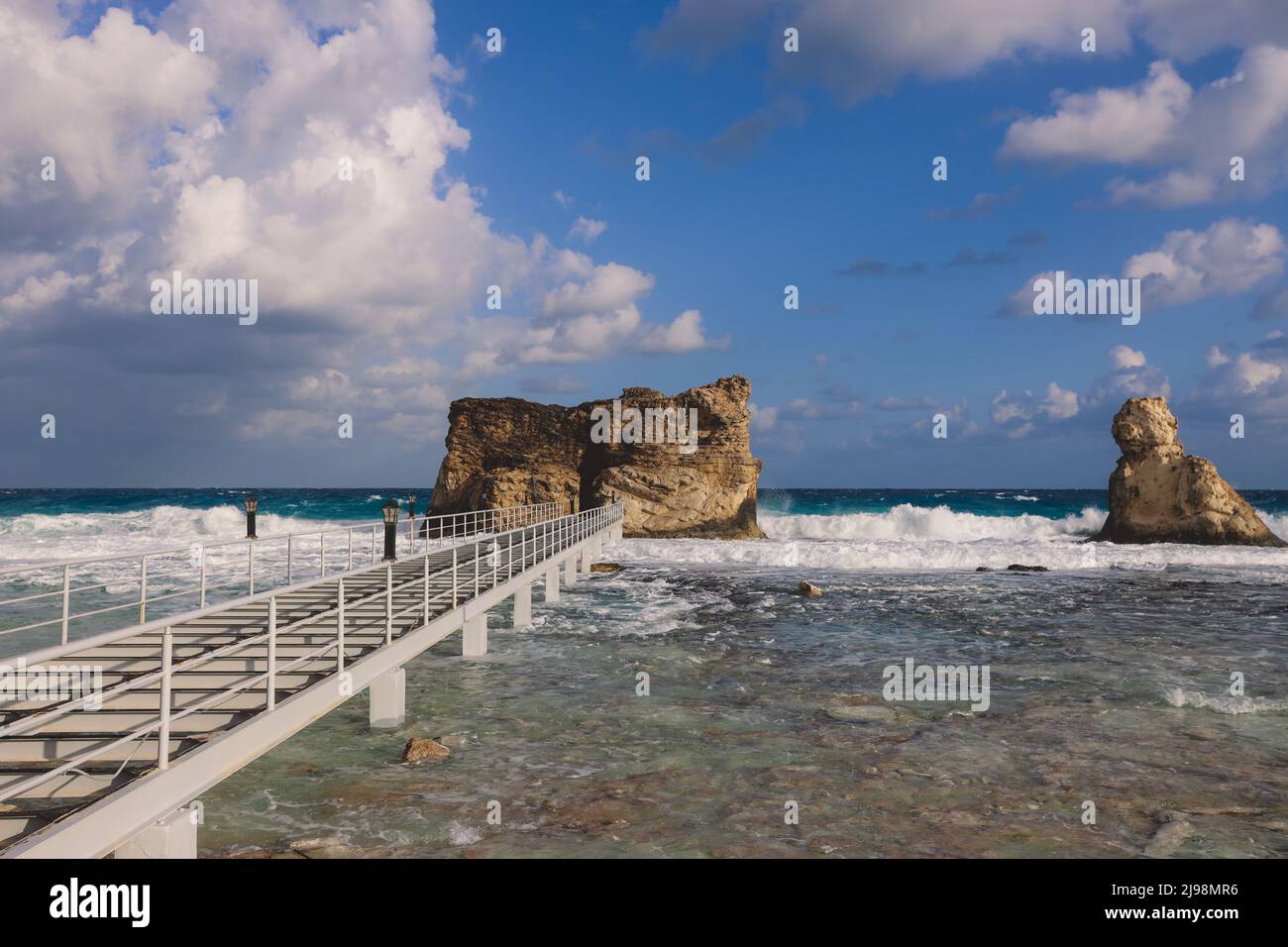 Wooden Bridge to the Stone Rocky Formation on the Cleopatra Beach on ...
