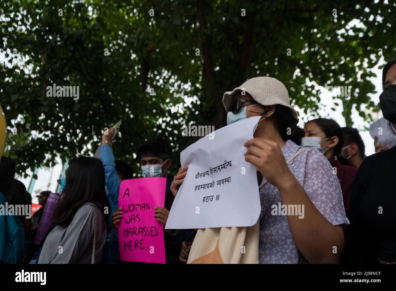 Kathmandu, Nepal. 21st May, 2022. Youths hold placards expressing their ...