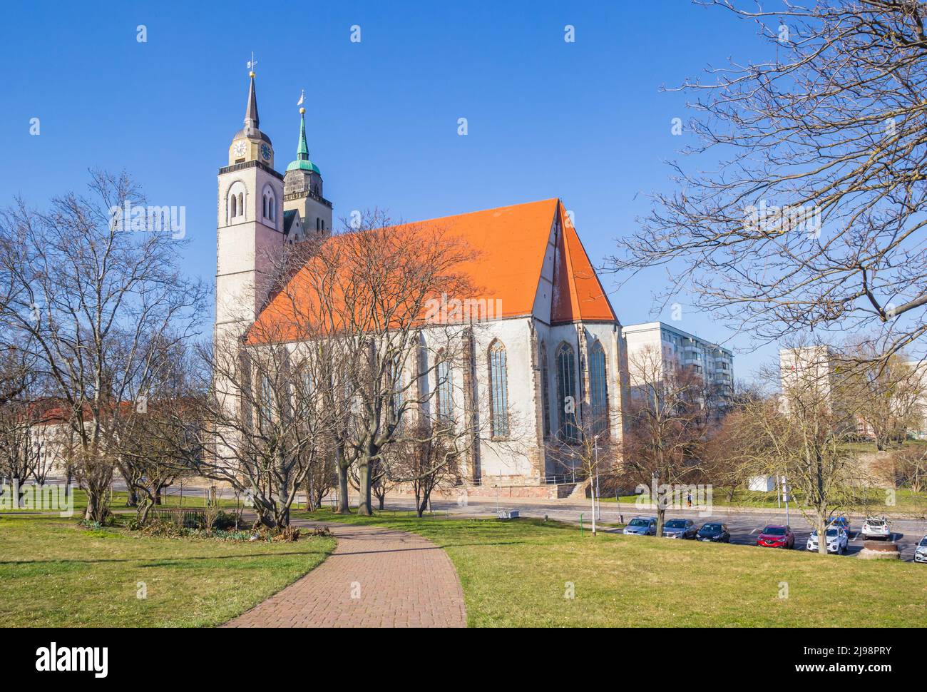 Path leading to the historic Johannis church in Magdeburg, Germany ...