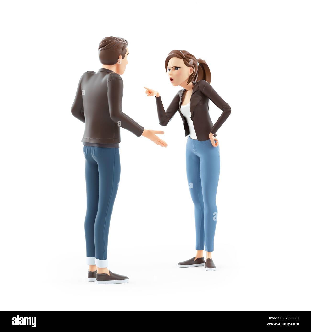 3d cartoon woman being angry at man, illustration isolated on white ...