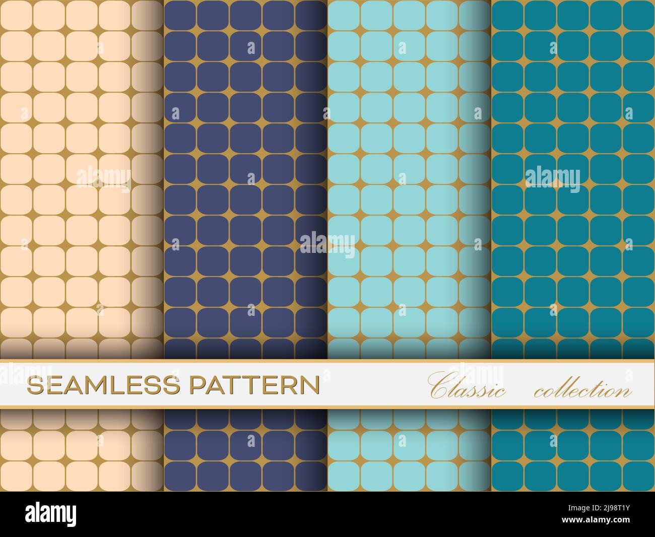 set of classic seamless decorative patterns with a golden openwork grid ...