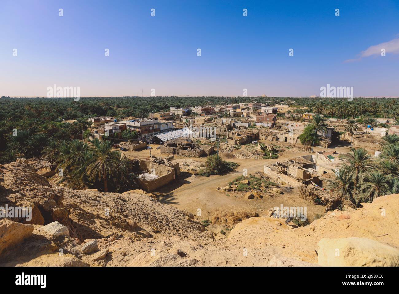 Panoramic View to the Oasis Siwa with Green Palm Trees around, Egypt ...