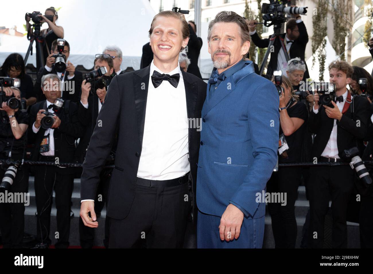 Peter Elkind and Ethan Hawke attend the screening of Triangle Of Sadness during the 75th annual ...