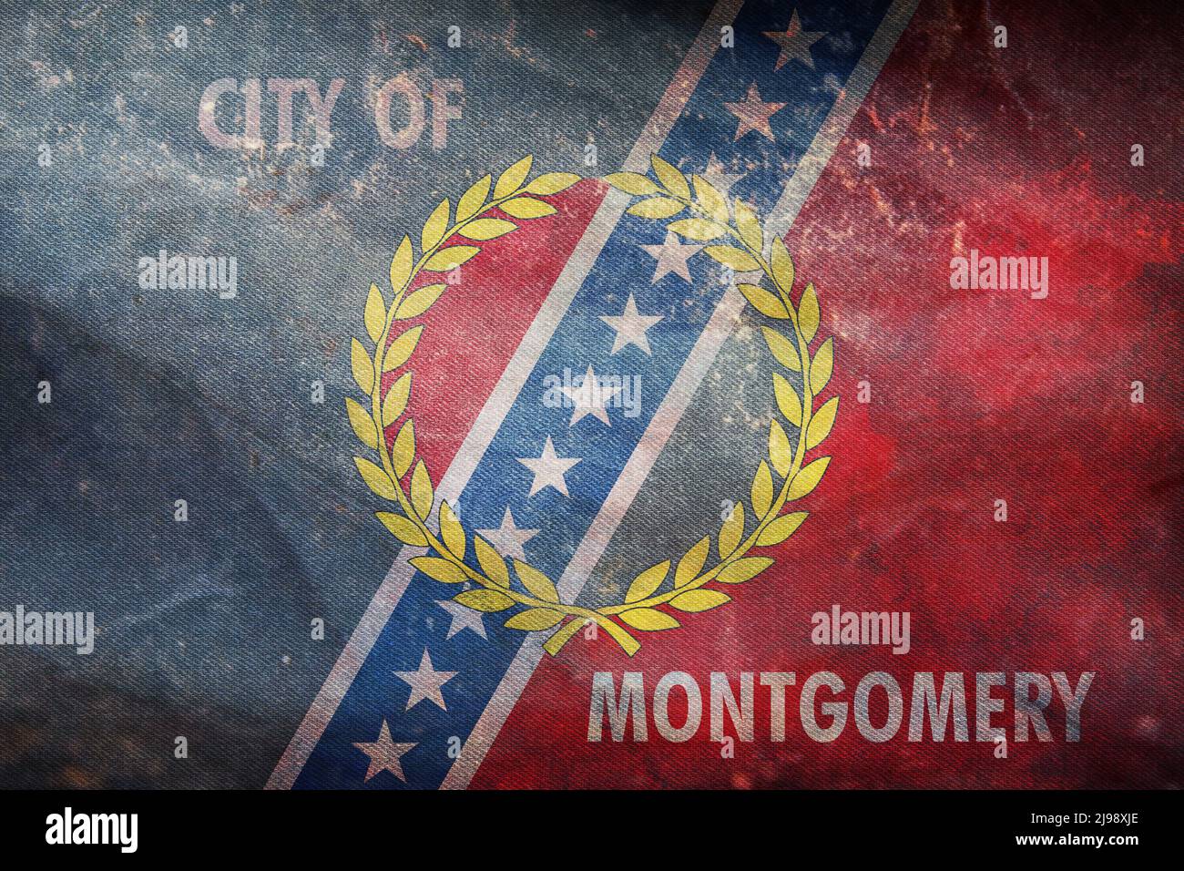 Top view of retro flag of Montgomery, Alabama, untied states of America ...