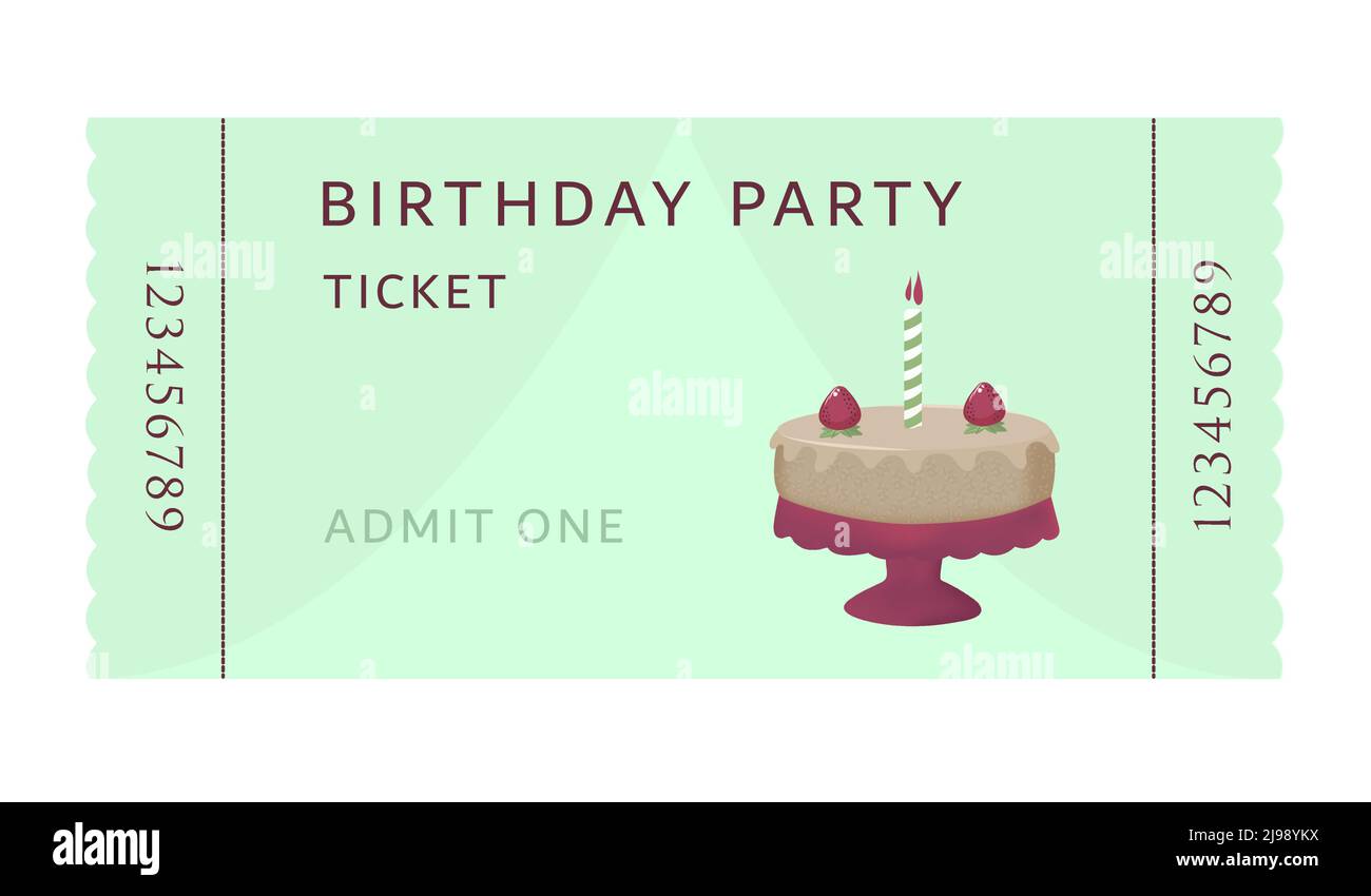 Birthday party ticket, illustration in green and red colors Stock ...