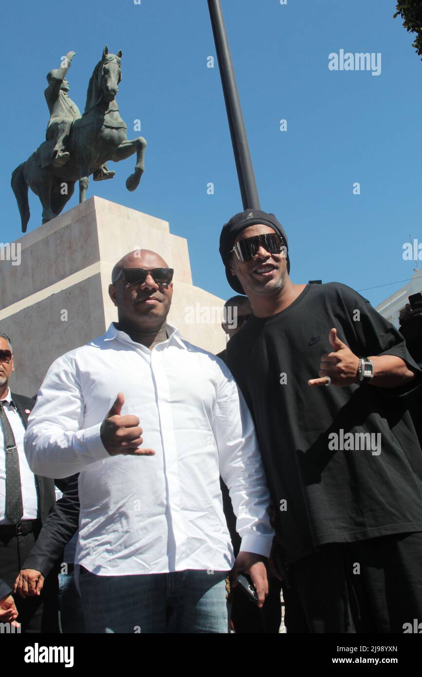 Retired Brazilian football player Ronaldinho and Tunisian rapper K2rhym ...