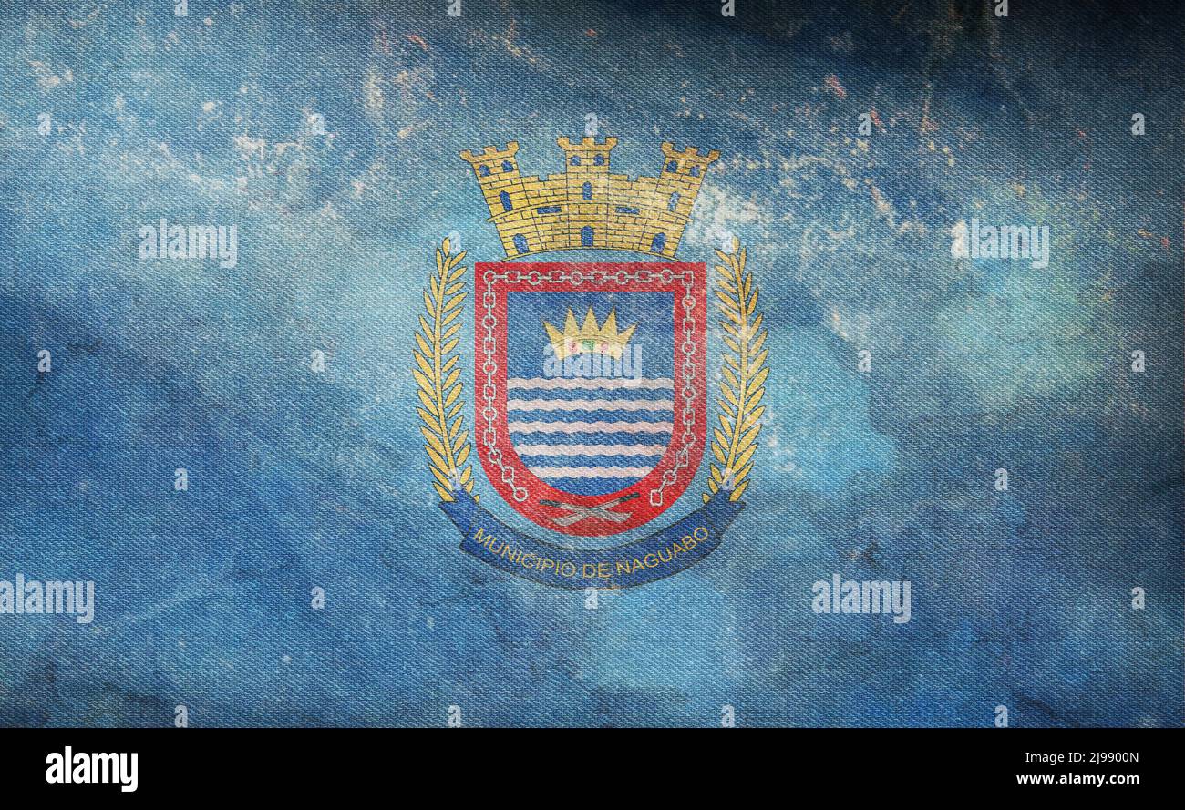 Top view of retro flag of Naguabo, Puerto Rico, untied states of ...