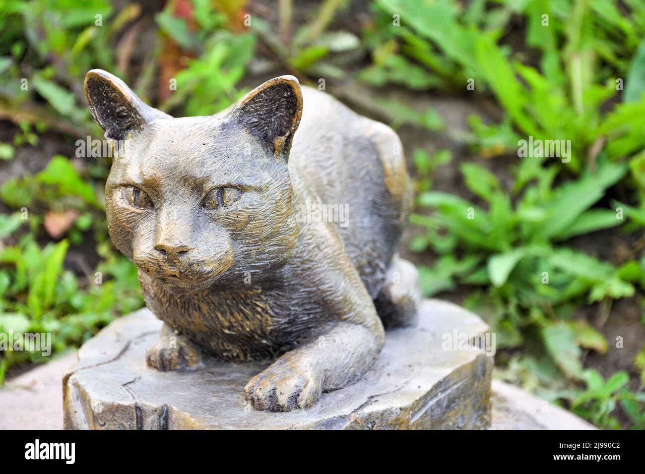 STARAYA LADOGA, RUSSIA– AUGUST10, 2019: Cat sculpture on the Volkhov ...