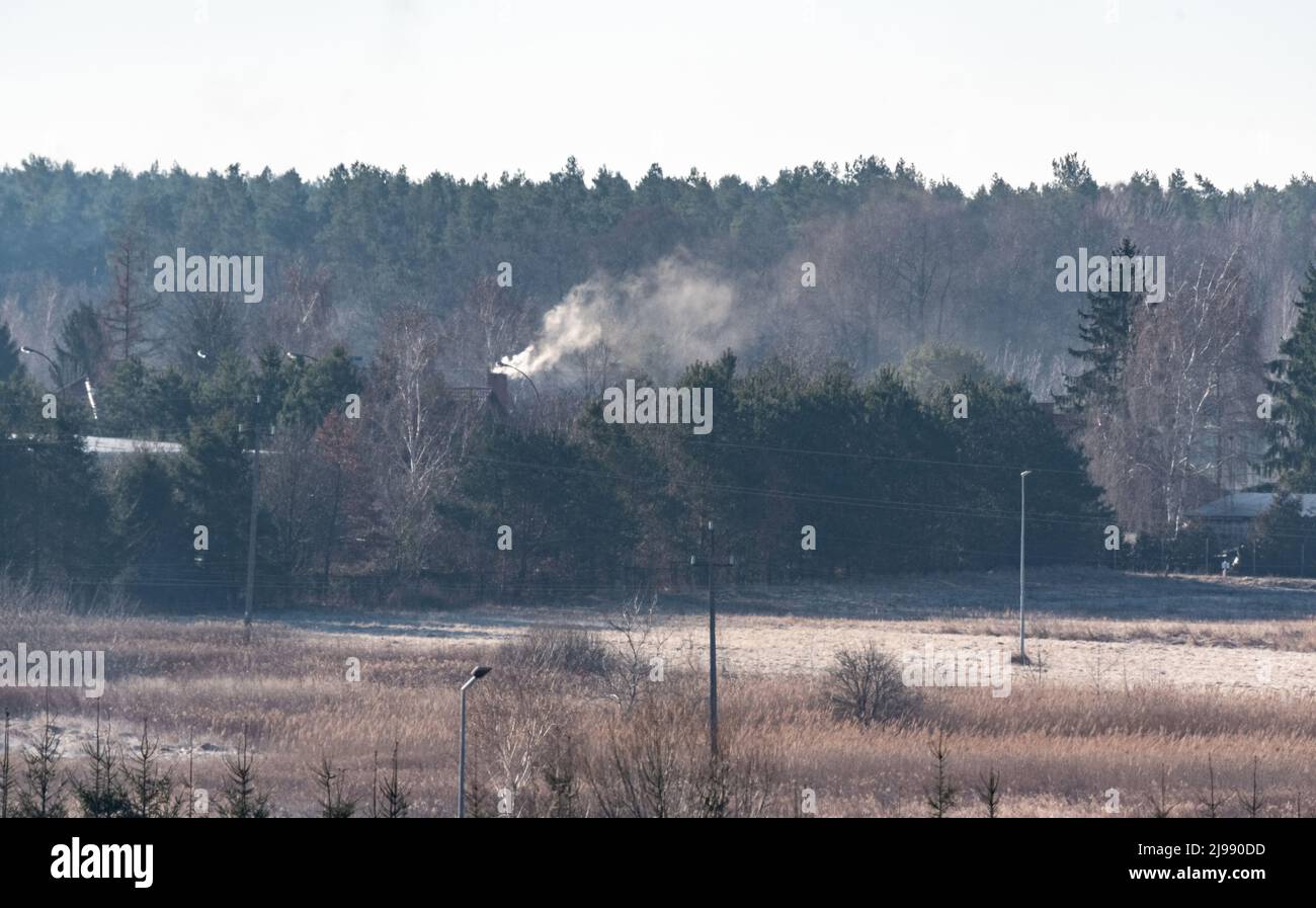 Chimney on the roof of the building. Vent and smoke chimney, smoke ...