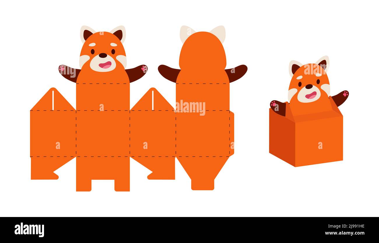 Simple packaging favor box red panda design for sweets, candies, small ...