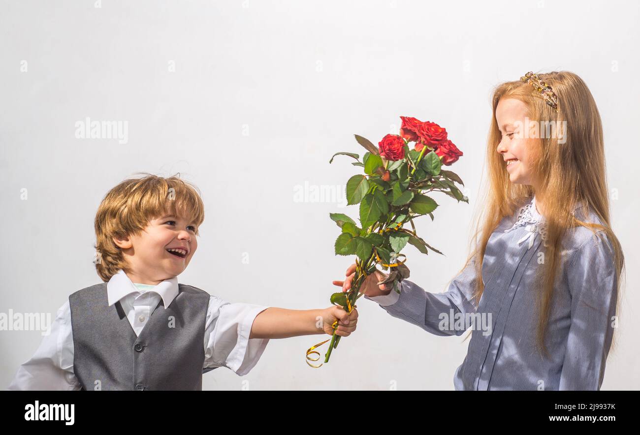 Little Boy with a rose for his teen girlfriend, romantic children ...