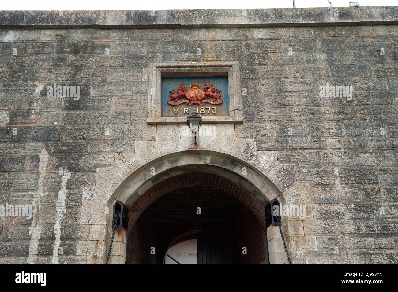 Hurst Castle insignia above the entrance way Stock Photo - Alamy