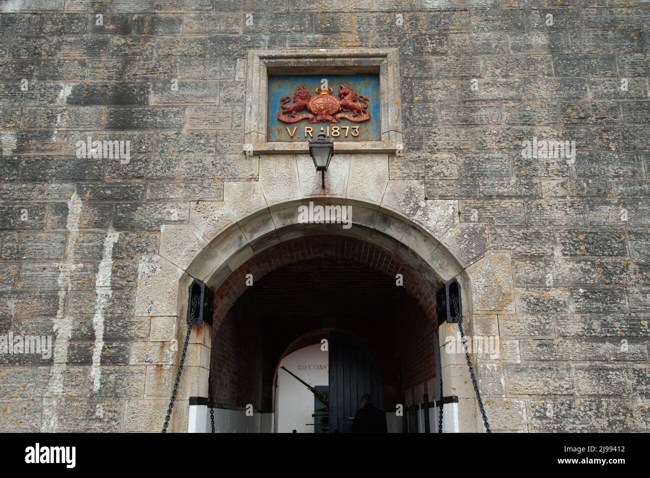 Hurst Castle insignia above the entrance way Stock Photo - Alamy