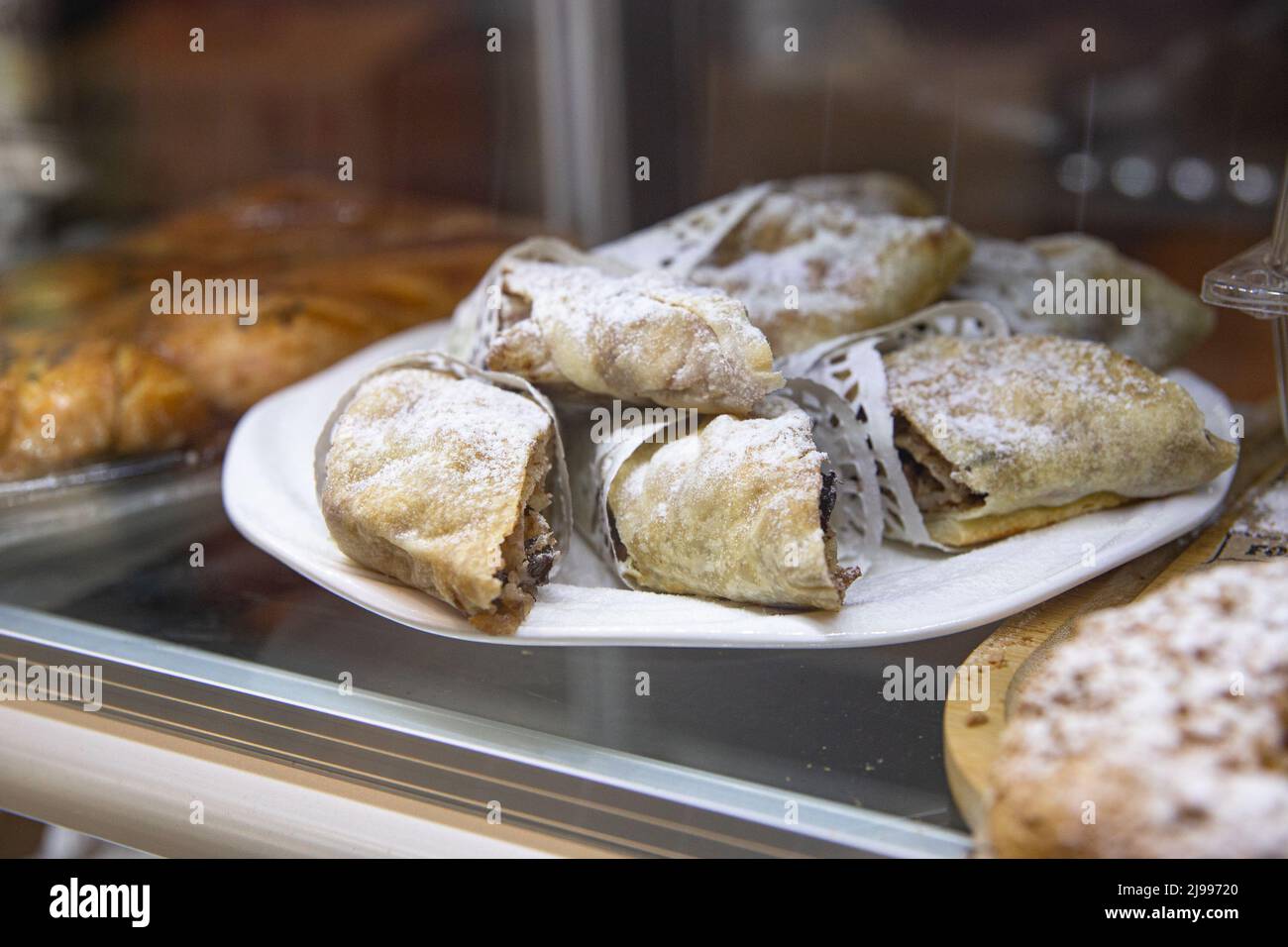 delicious fresh dessert on display in cooking Stock Photo - Alamy