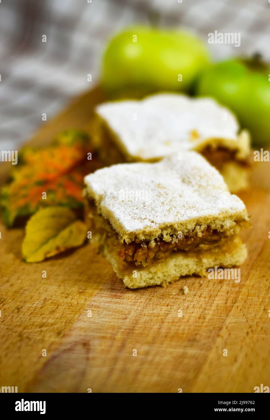 seasonal food background Autumn still life with apple pie Stock Photo ...