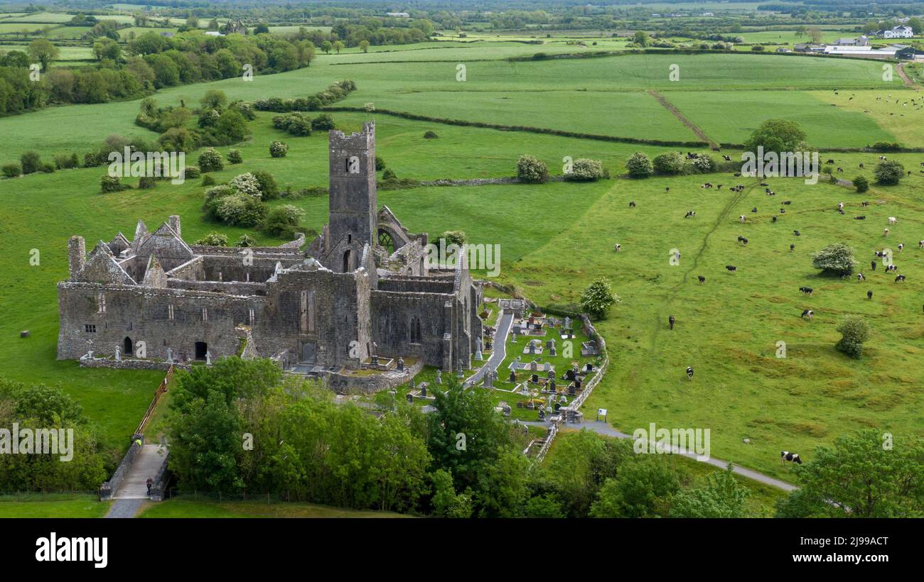 Quin a picturesque town in the Shannon region with the ruins of a ...
